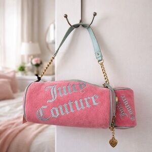 Juicy Couture | Bags | Juicy Couture Terrycloth Pink And Mint Barrel ...